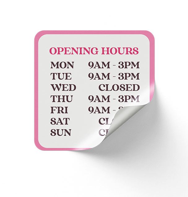 Shop Opening Hours Door Decals | Outdoor Removable Vinyl Stickers